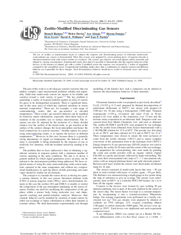 Pdf Zeolite Modified Discriminating Gas Sensors