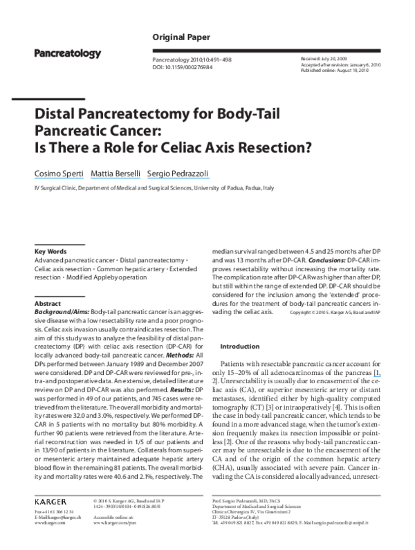 (PDF) Distal Pancreatectomy for Body-Tail Pancreatic Cancer: Is There a ...