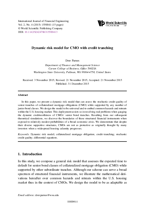 (PDF) Dynamic Risk Model for CMO with Credit Tranching
