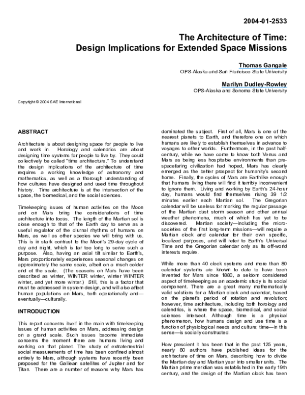 (PDF) The Architecture of Time: Design Implications for Extended Space ...