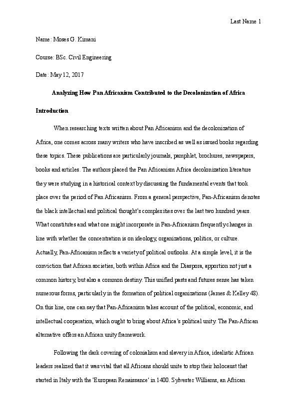 (DOC) Analyzing How Pan Africanism Contributed to the Decolonization of ...