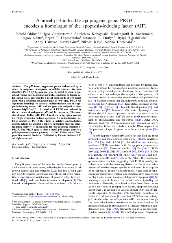 (PDF) A novel p53-inducible apoptogenic gene, PRG3, encodes a homologue of the apoptosis ...