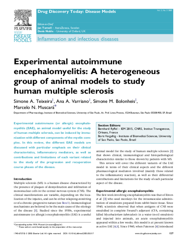 (PDF) Experimental autoimmune encephalomyelitis: A heterogeneous group ...