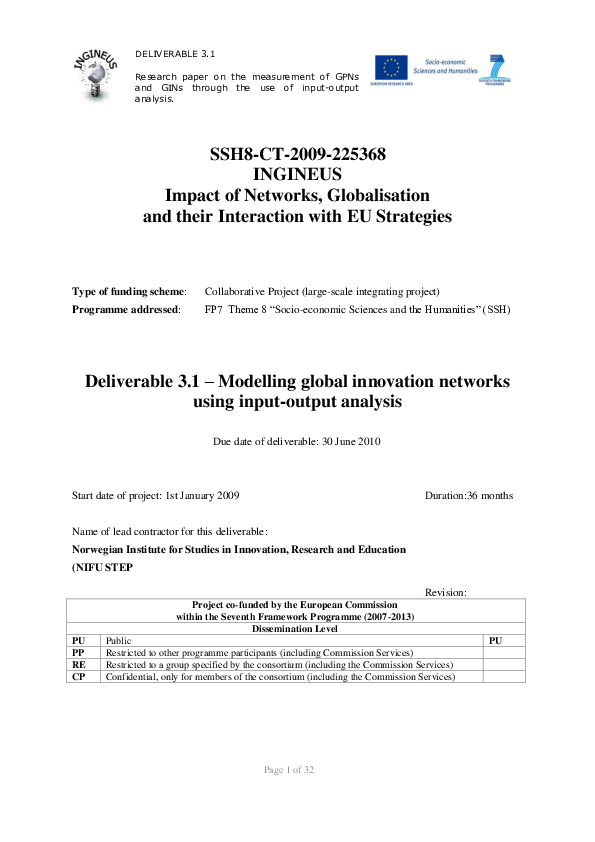 Pdf Modelling Global Innovation Networks Using Input Output Analysis