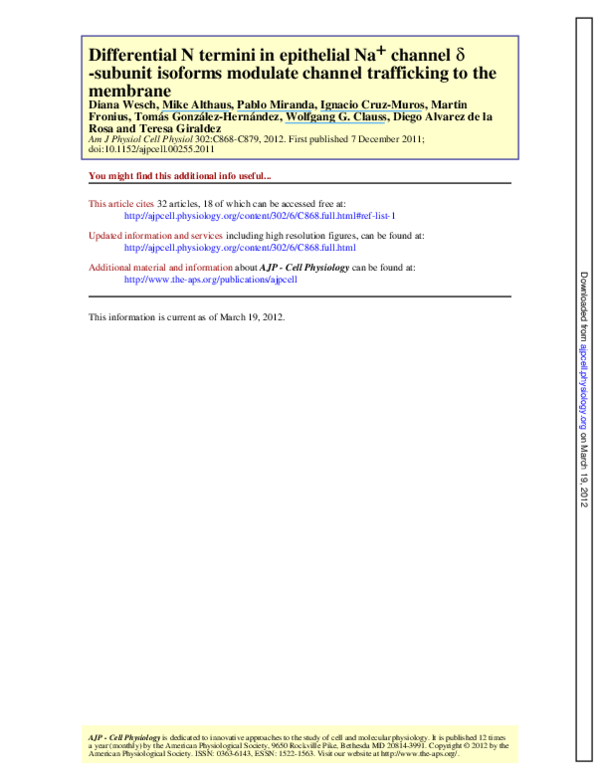 (PDF) Differential N termini in epithelial Na+ channel -subunit ...