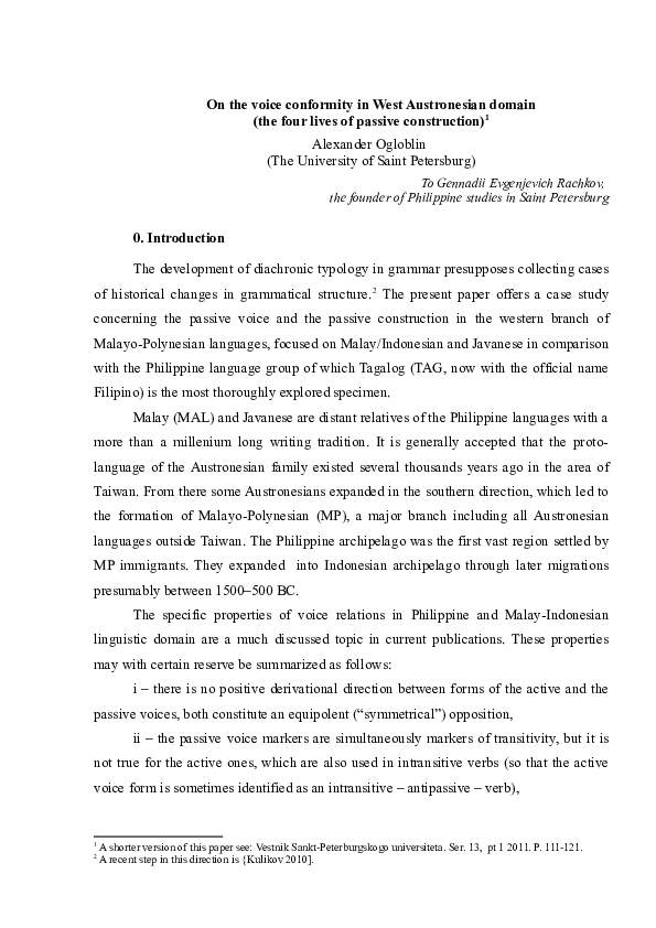 (DOC) On the voice conformity in West Austronesian domain (the four ...