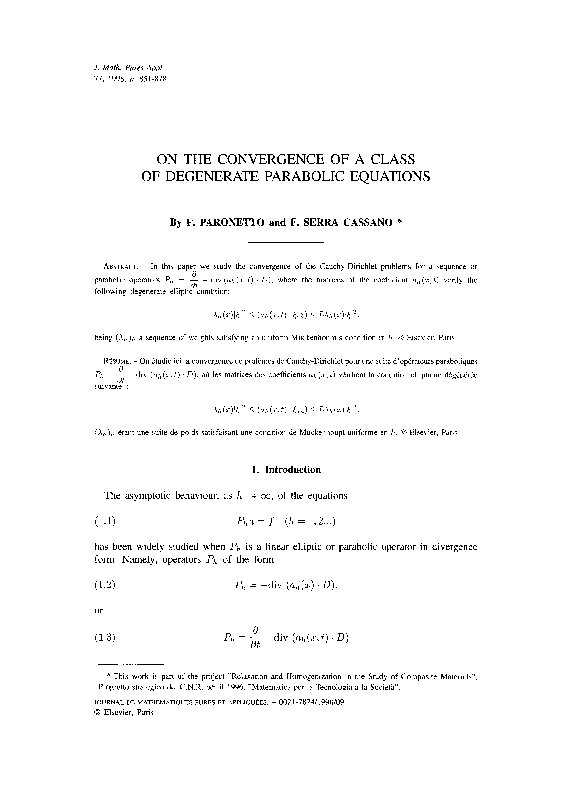 Pdf On The Convergence Of A Class Of Degenerate Parabolic Equations