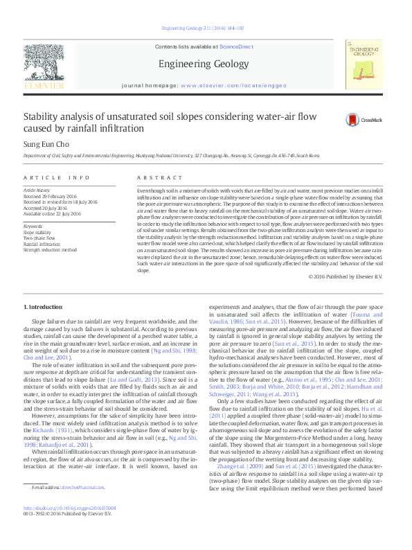 (PDF) Stability analysis of unsaturated soil slopes considering water-air flow caused by ...