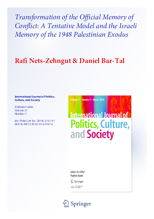 (PDF) Transformation of the Official Memory of Conflict: A Tentative ...