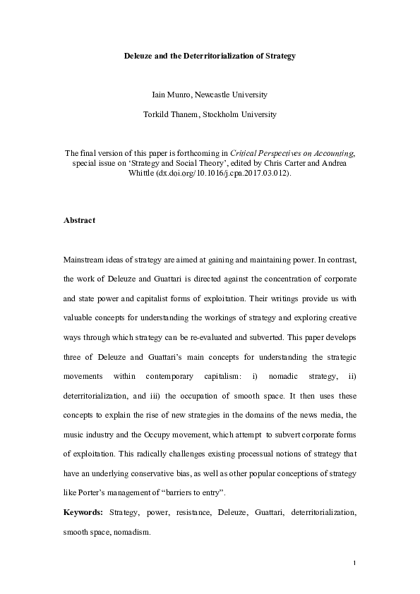 (PDF) Deleuze and the Deterritorialization of Strategy