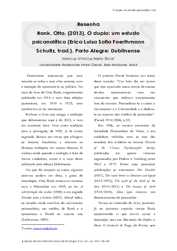 (PDF) Resenha de "O Duplo", de Otto Rank