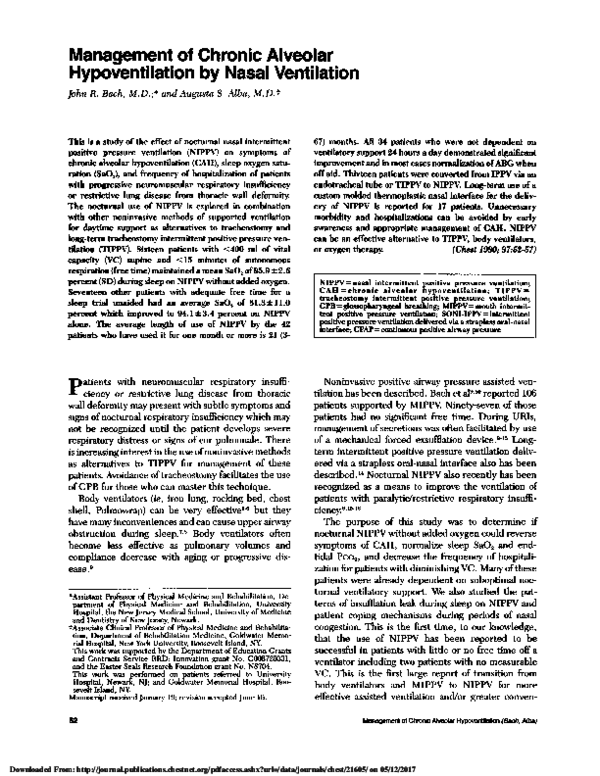 (PDF) Management of chronic alveolar hypoventilation by nasal ventilation