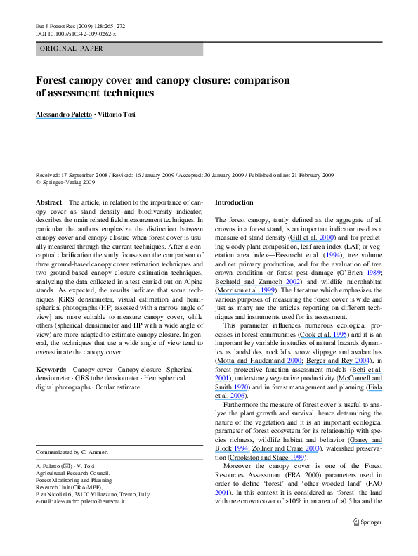 Pdf Forest Canopy Cover And Canopy Closure Comparison Of Assessment Techniques