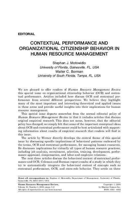 (PDF) Contextual Performance and Organizational Citizenship Behavior in Human Resource Management