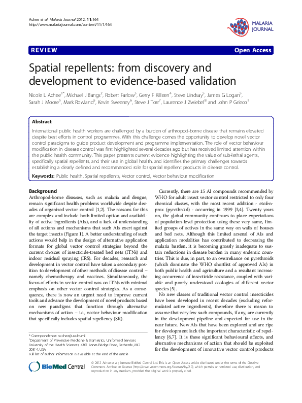 (PDF) Spatial repellents: from discovery and development to evidence ...