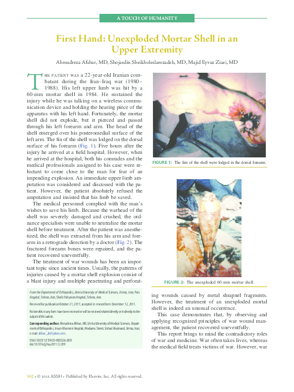 (PDF) First Hand: Unexploded Mortar Shell in an Upper Extremity