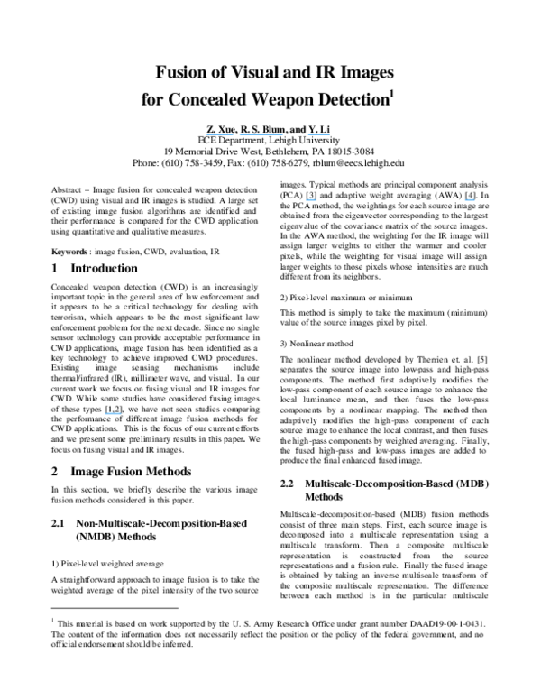 (PDF) Fusion of visual and IR images for concealed weapon detection