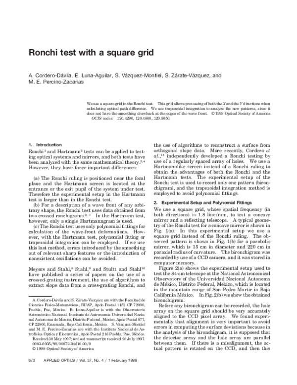 (PDF) Ronchi Test with a Square Grid