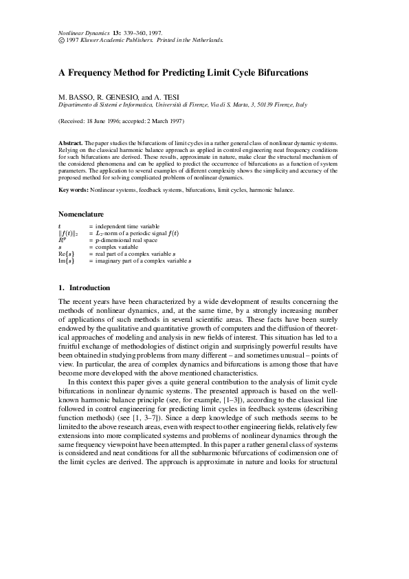 (PDF) A frequency method for predicting limit cycle bifurcations