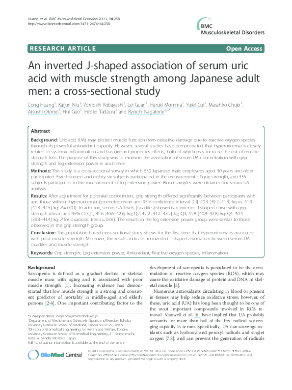 (PDF) An inverted J-shaped association of serum uric acid with muscle ...