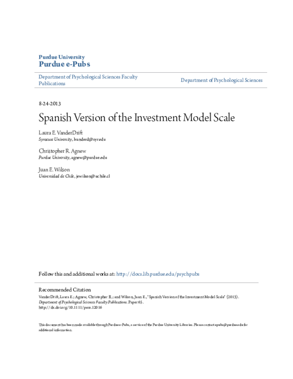 (PDF) Spanish version of the Investment Model Scale