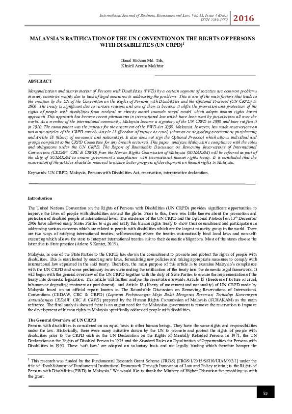 (PDF) MALAYSIA'S RATIFICATION OF THE UN CONVENTION ON THE RIGHTS OF ...