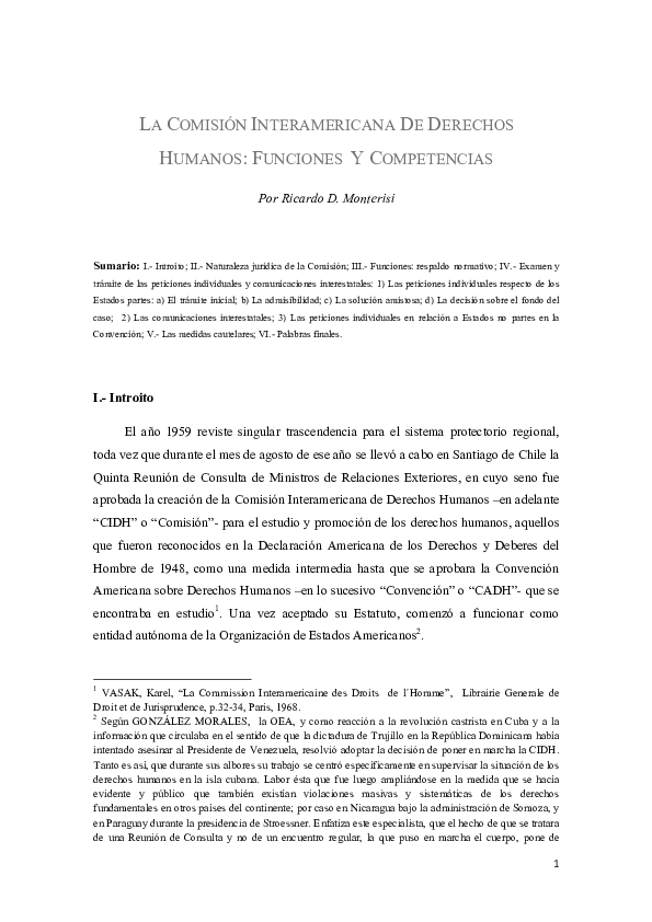 (PDF) La Comisión Interamericana de Derechos Humanos: Funciones y Competencias