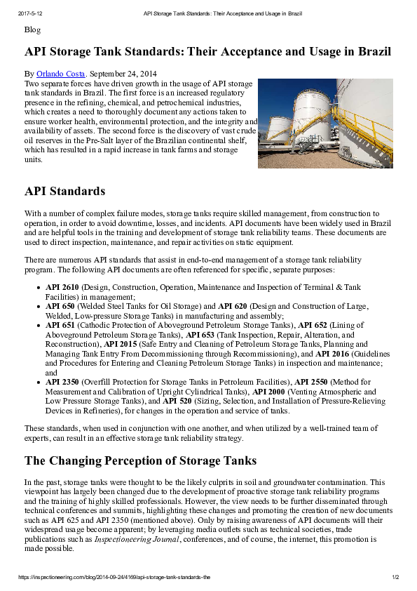 (PDF) API Storage Tank Standards: Their Acceptance and Usage in Brazil