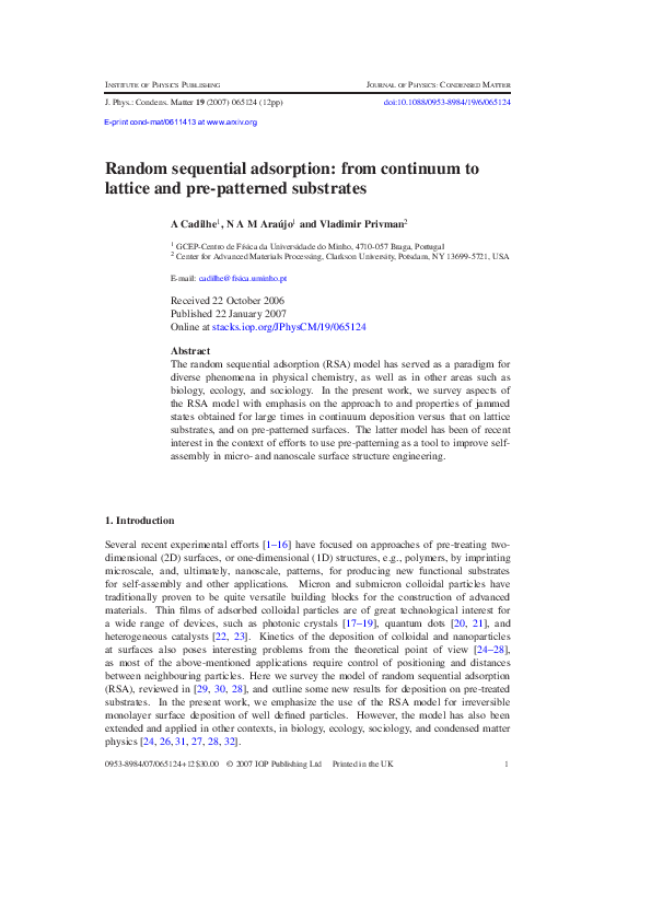 Pdf Random Sequential Adsorption From Continuum To Lattice And Pre