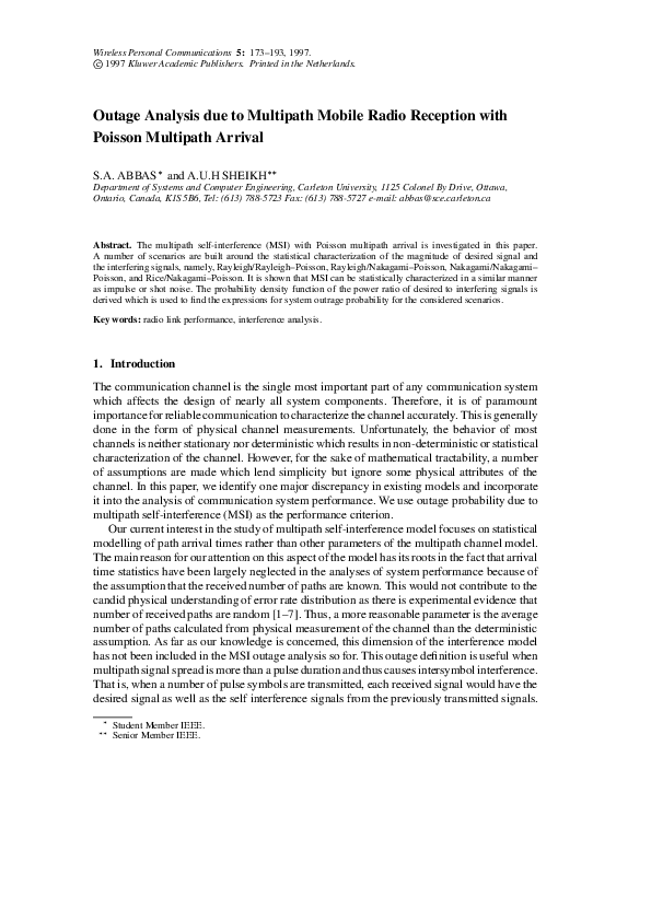 (PDF) Outage Analysis due to Multipath Mobile Radio Reception with ...