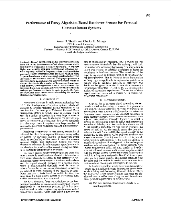 Pdf Performance Of Fuzzy Algorithm Based Handover Process For