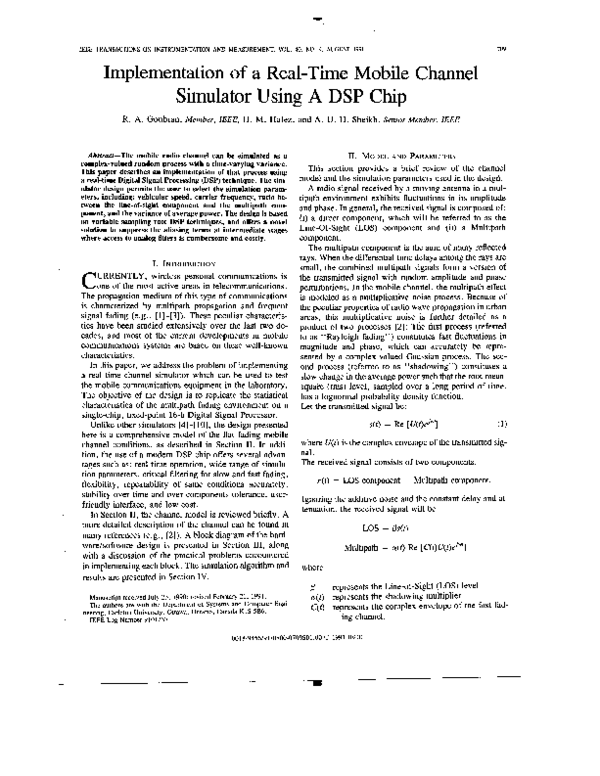 (PDF) Implementation of a real-time mobile channel simulator using a DSP chip