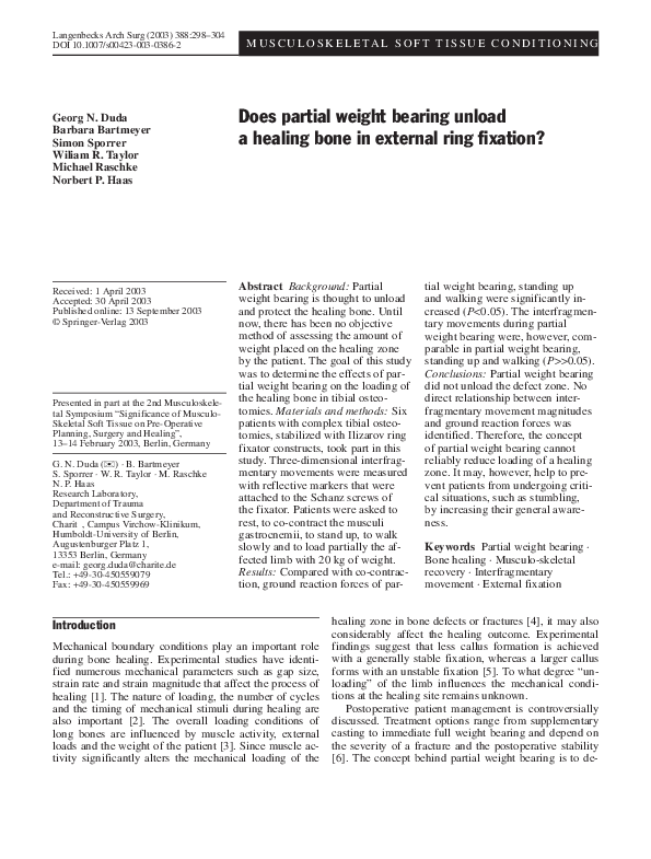 (PDF) Does partial weight bearing unload a healing bone in external ...