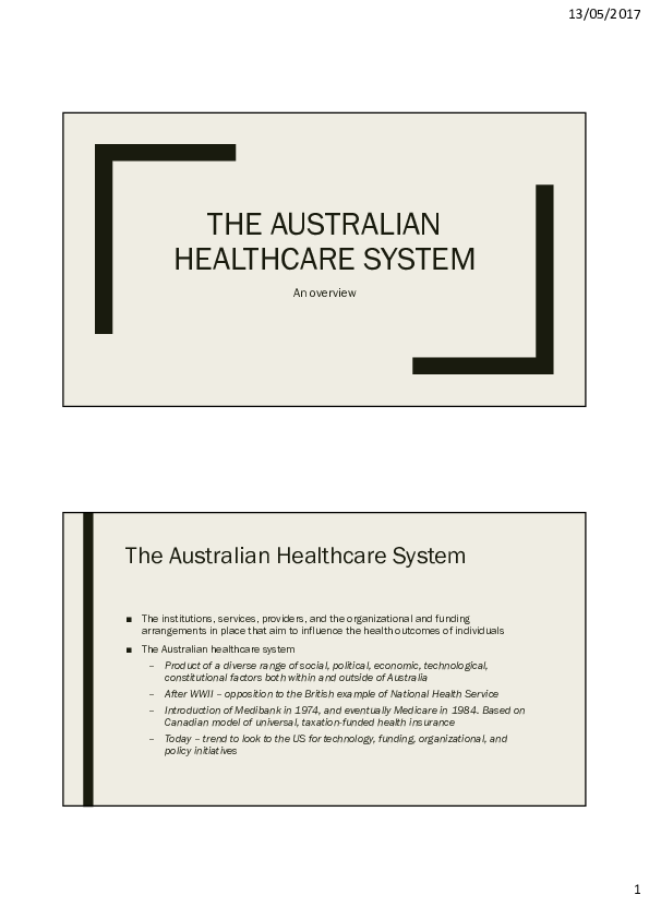 (PDF) The Australian Healthcare System: An overview: Presented at ...