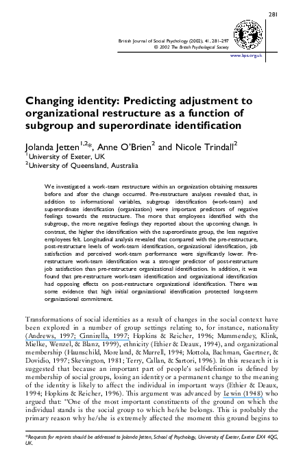 (PDF) Changing identity: Predicting adjustment to organizational ...