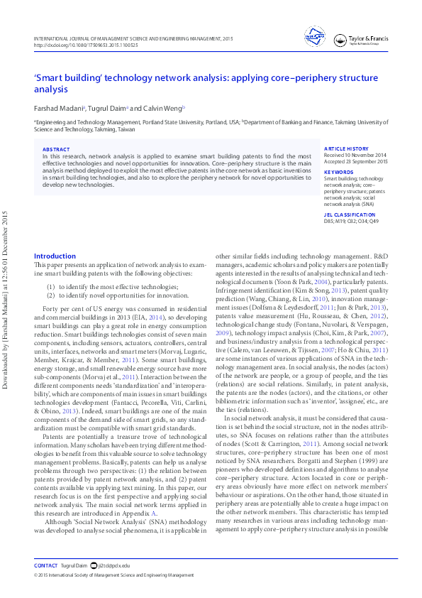 (PDF) 'Smart building' technology network analysis: applying core–periphery structure analysis