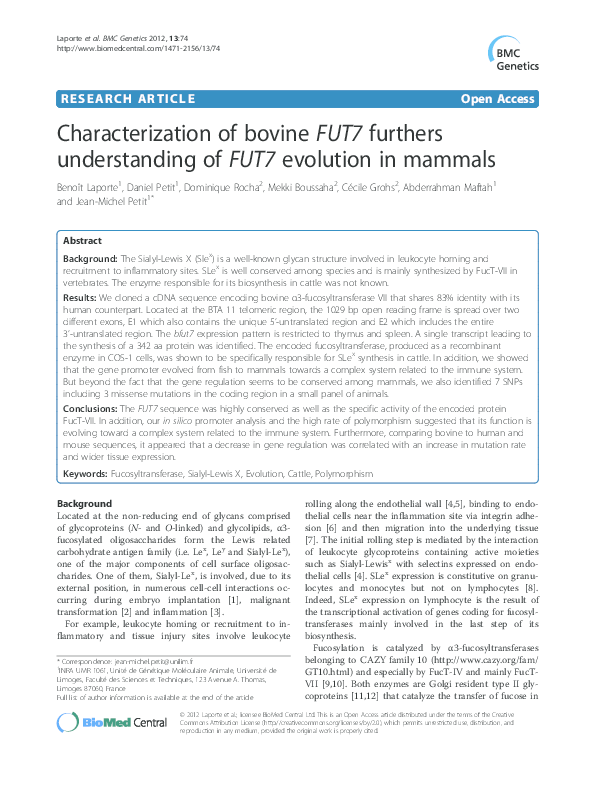 (PDF) Characterization of bovine FUT7 furthers understanding of FUT7 ...