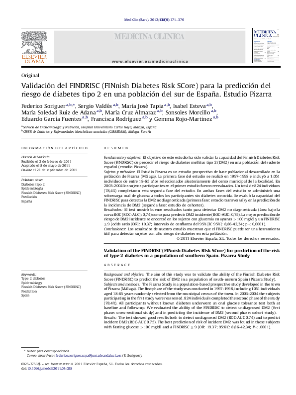 (PDF) Validación del FINDRISC (FINnish Diabetes Risk SCore) para la ...