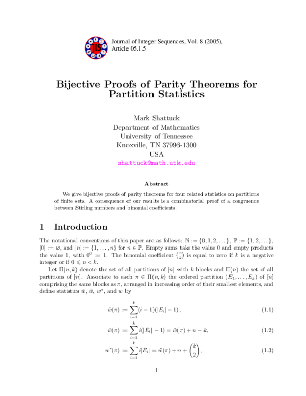 (PDF) Bijective Proofs of Parity Theorems for Partition Statistics | Mark Shattuck - Academia.edu
