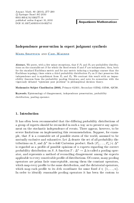 (PDF) Independence preservation in expert judgment synthesis