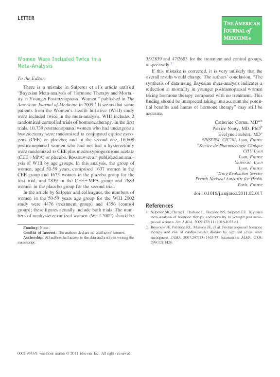 (PDF) Women Were Included Twice in a Meta-Analysis