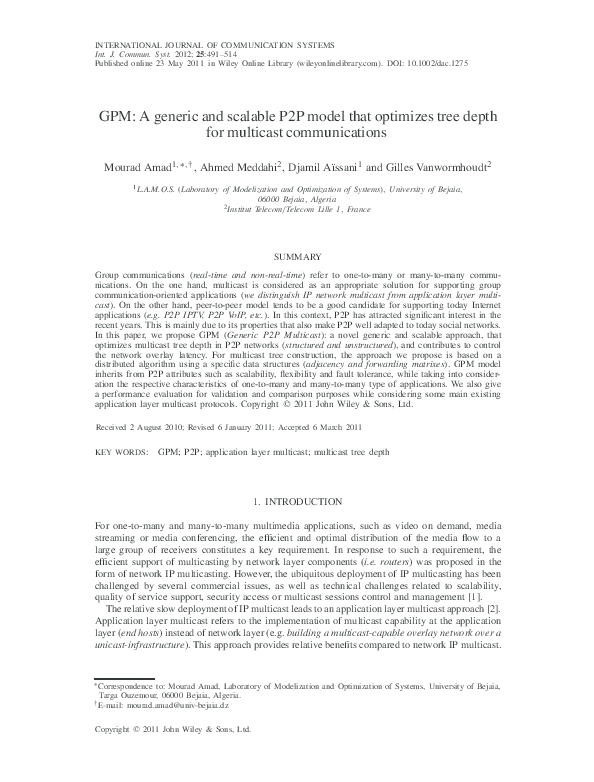 (PDF) GPM: A generic and scalable P2P model that optimizes tree depth for multicast ...