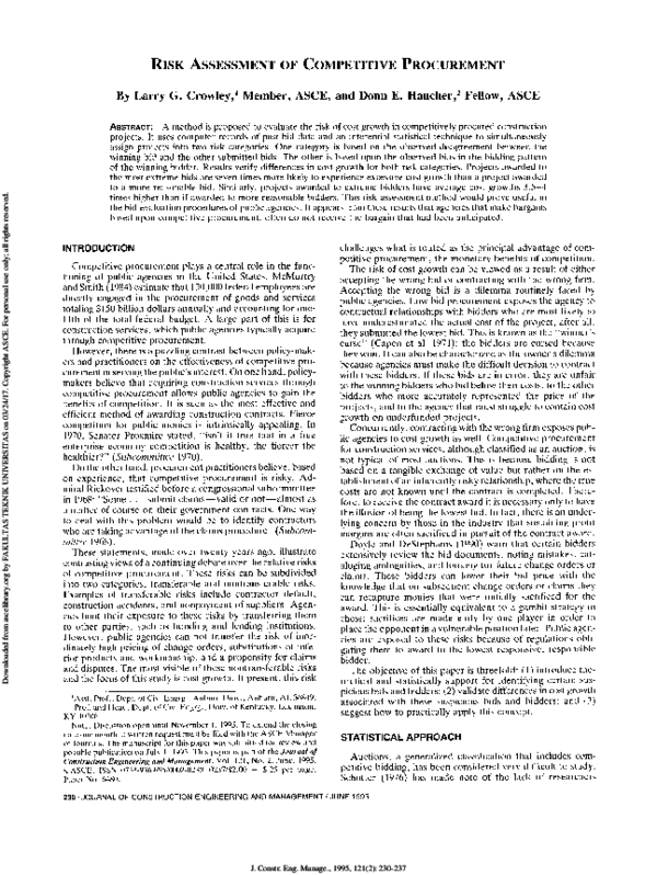(PDF) RISK ASSESSMENT OF COMPETITIVE PROCUREMENT