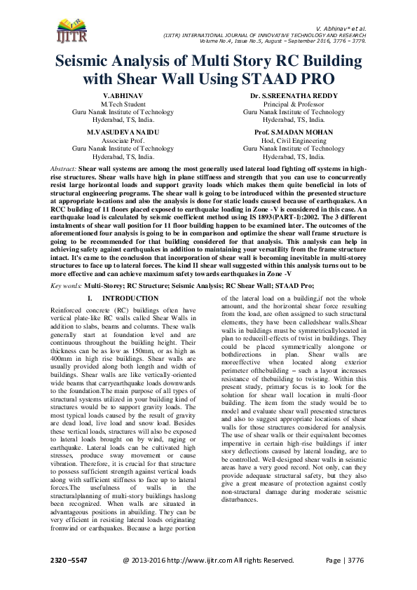 (PDF) Seismic Analysis of Multi Story RC Building with Shear Wall Using ...