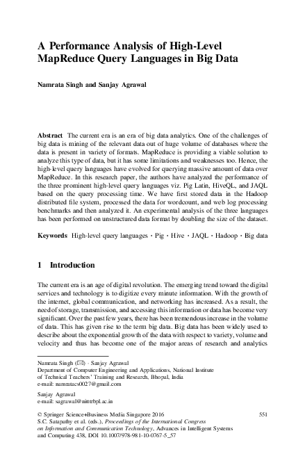 (PDF) A Performance Analysis of High-Level MapReduce Query Languages in ...