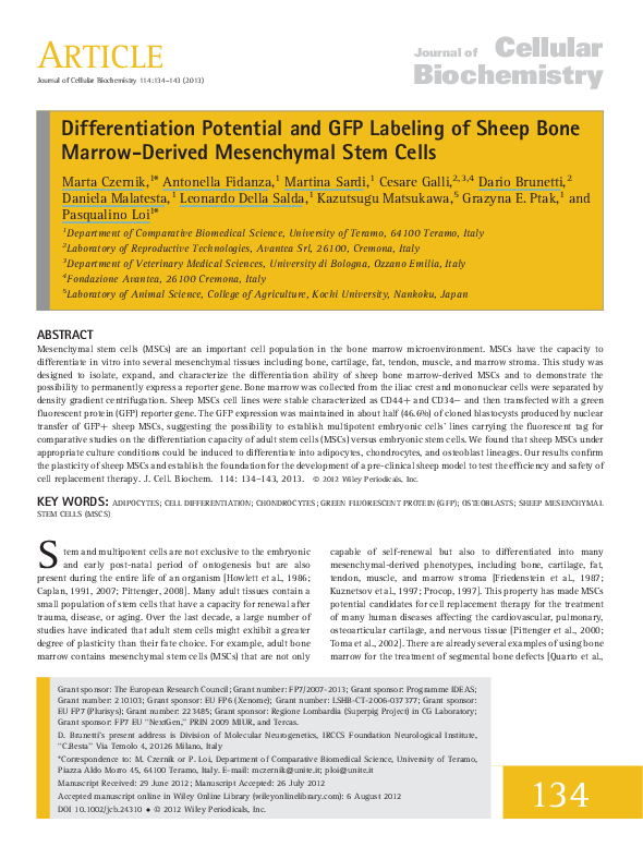 (PDF) Differentiation potential and GFP labeling of sheep bone marrow ...