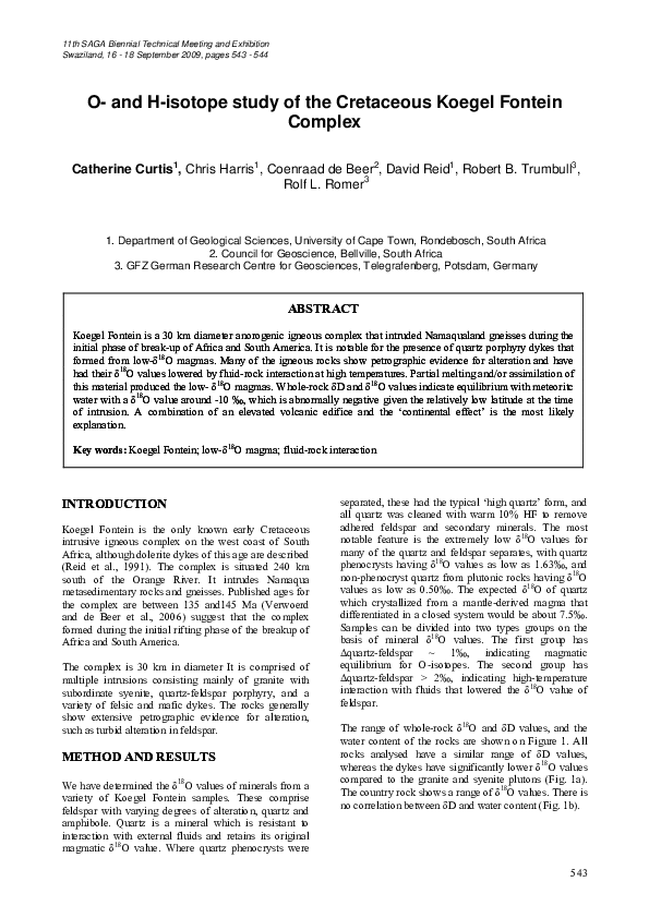 (PDF) O- and H-isotope study of the Cretaceous Koegel Fontein Complex