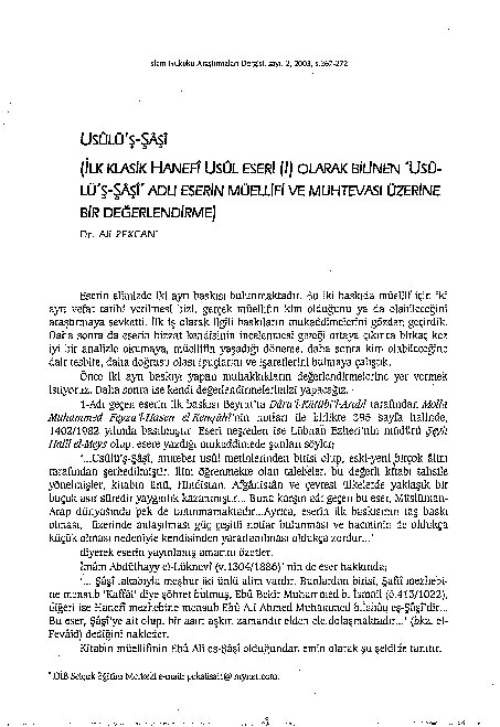 (PDF) İhad_2003.2 Usulü'ş-Şaşi (İlk Klasik Hanefi Usul Eseri Olarak ...