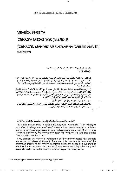 (PDF) İhad_2003.2 Mevrid-i Nass'ta İctihada Mesağ Yok (mu?) dur ...