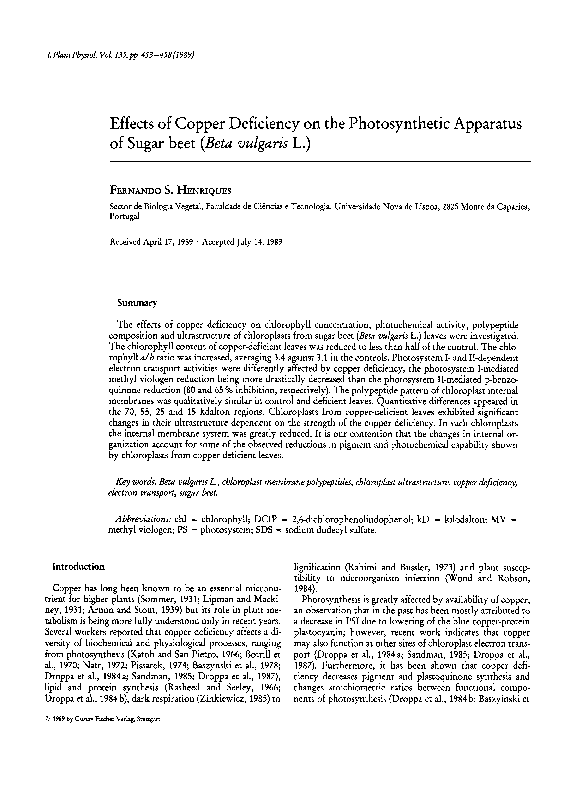 (PDF) Effects of Copper Deficiency on the Photosynthetic Apparatus of ...